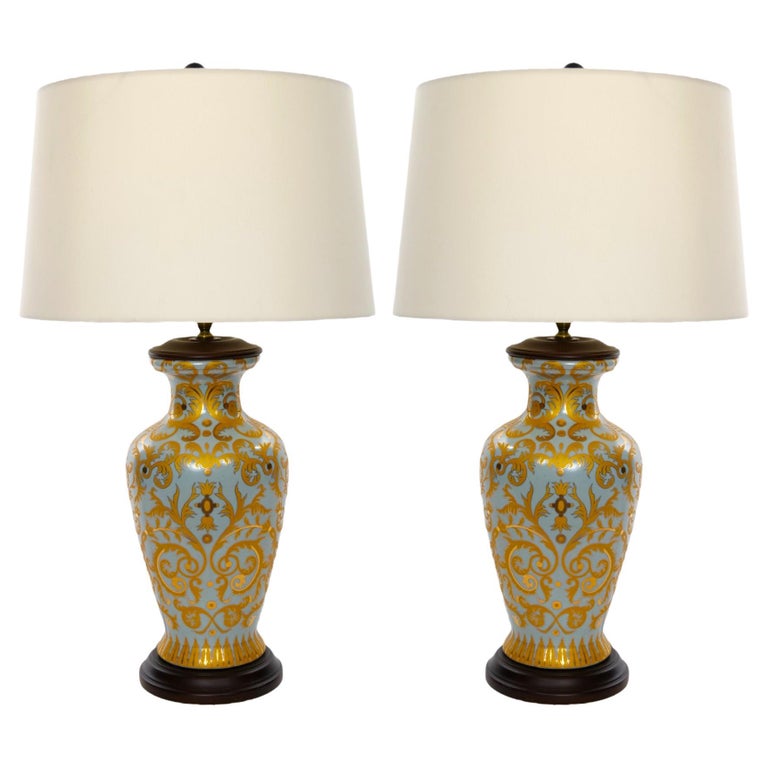20th Century Porcelain Tapestry / Wood Base Pair Table Lamp For Sale at ...