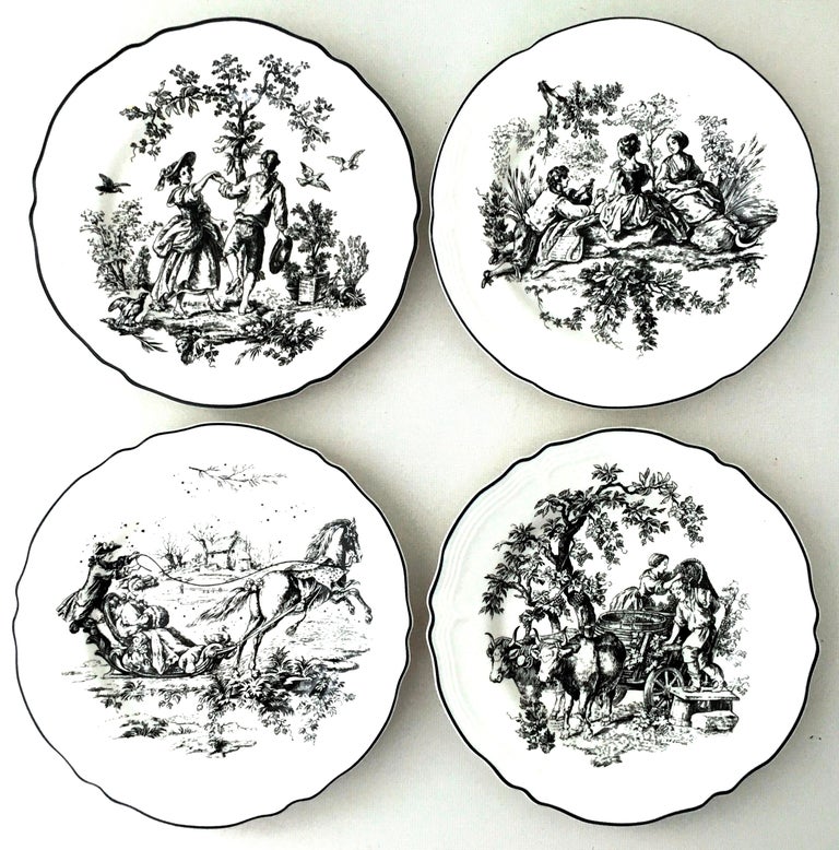 20th Century Printed Ceramic "Toile" Dinnerware Set of 10 Pieces For ...