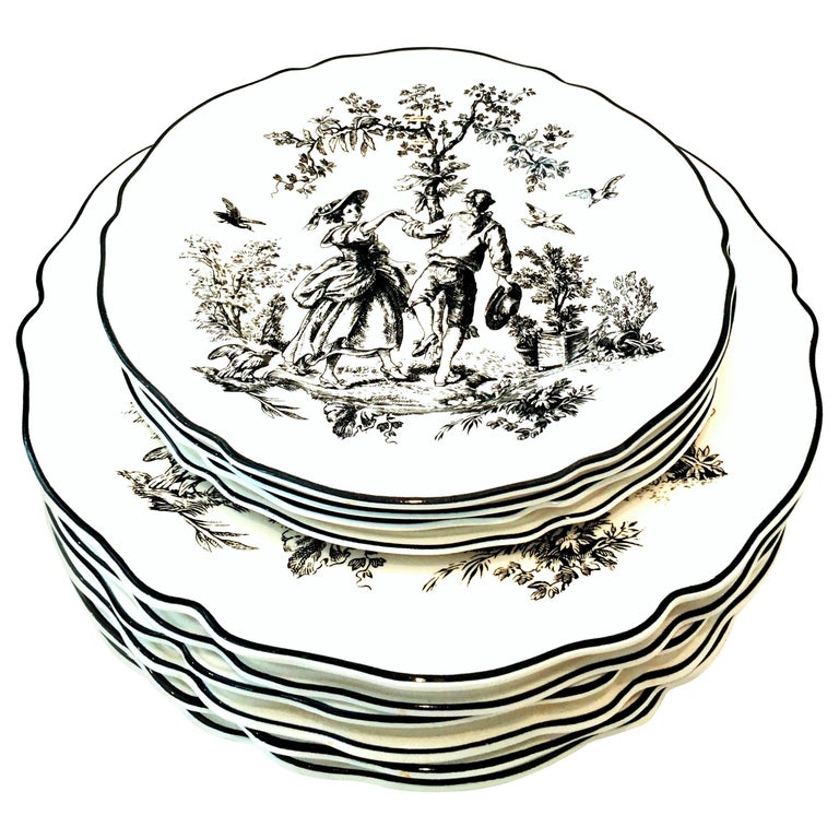 20th Century Printed Ceramic "Toile" Dinnerware Set of 10 Pieces For ...