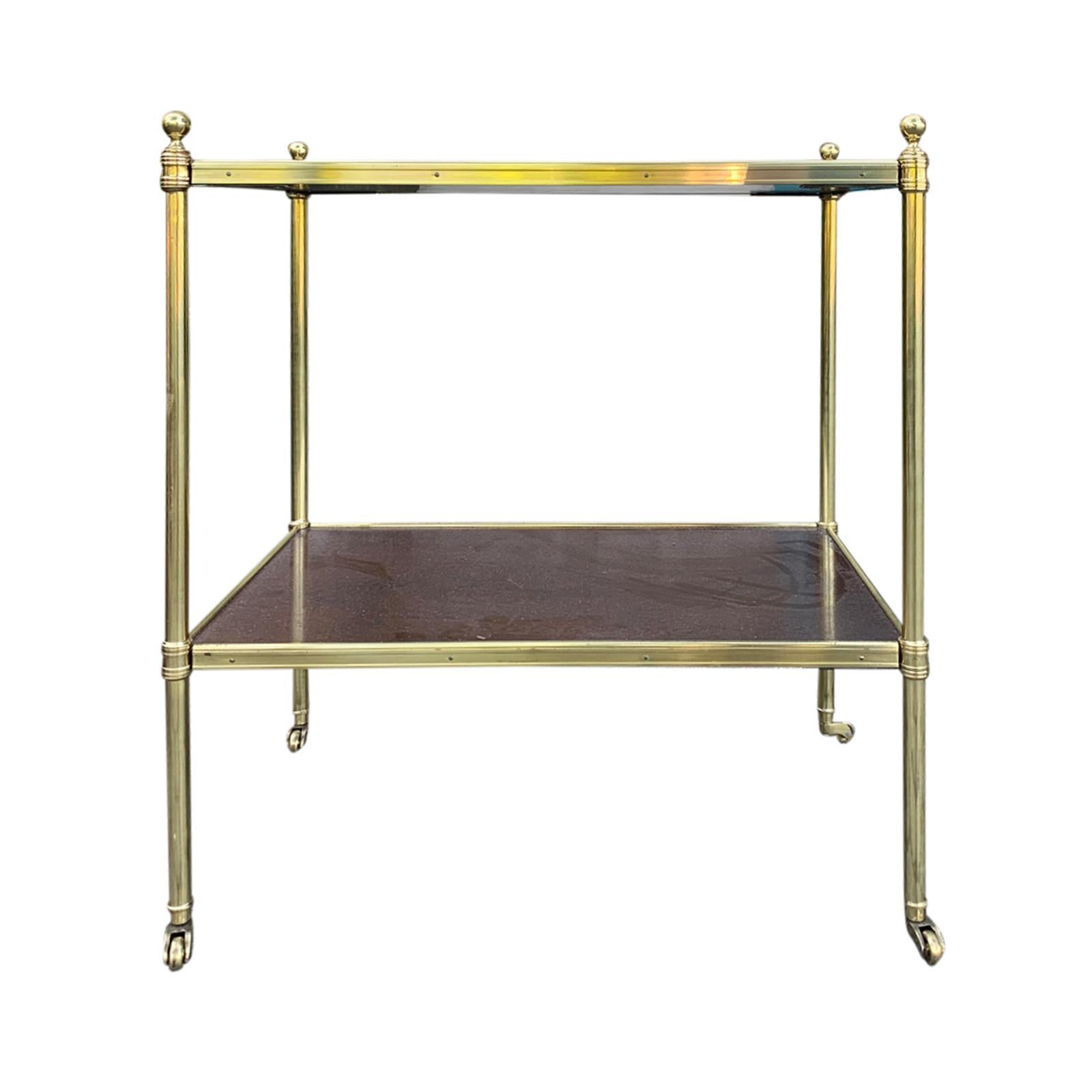 20th Century Rectangular Wood and Brass Two-Tier Side Table at 1stDibs