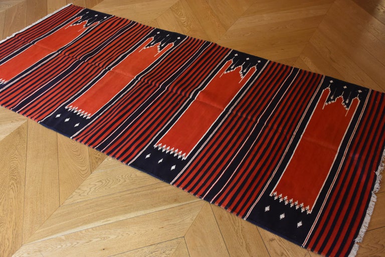 20th Century Red, White and Blue Dhurrie Saf Runner Mehrab Rug from ...