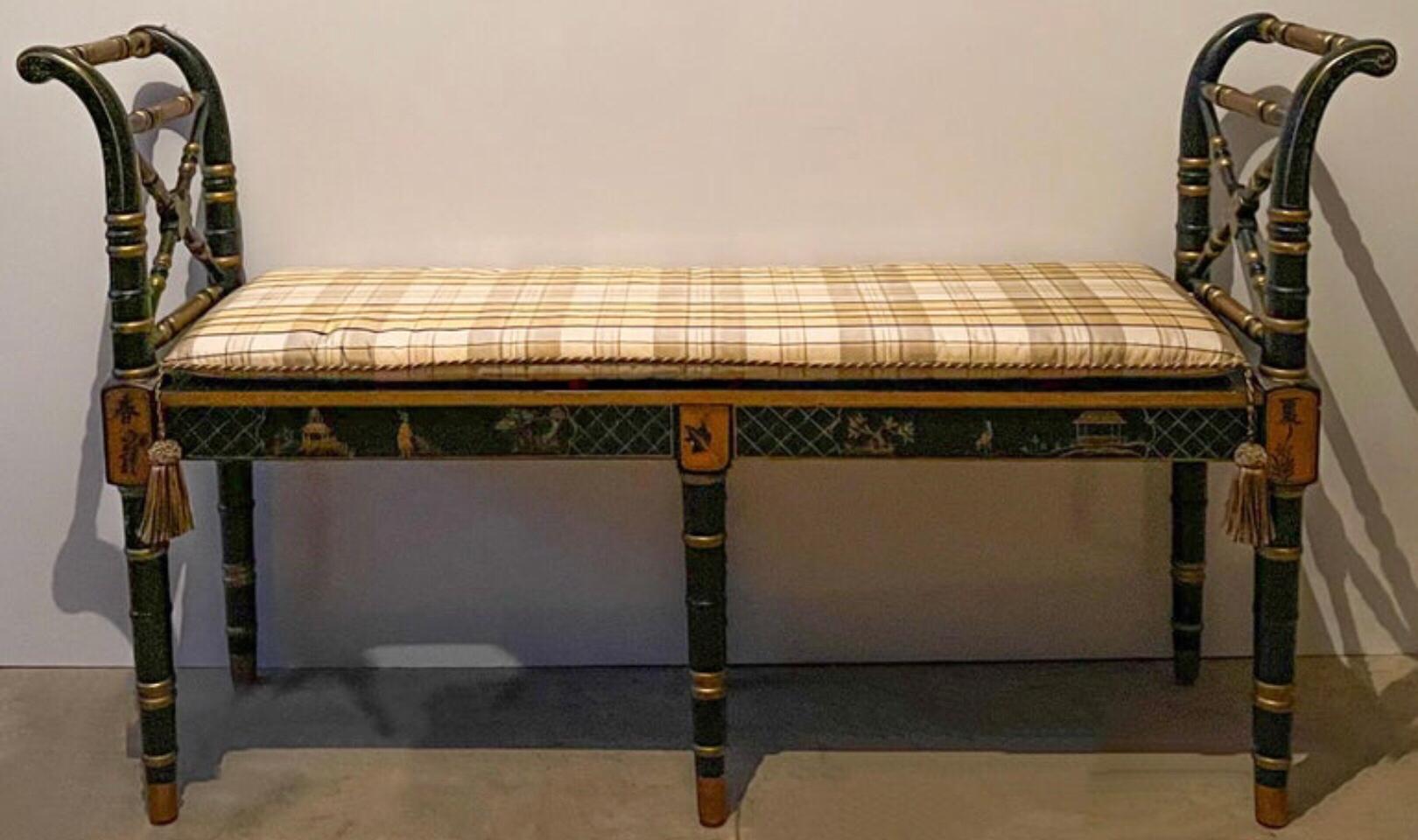 20th Century Regency Style Chinoiserie Painted Black and Gilt Lacquer ...