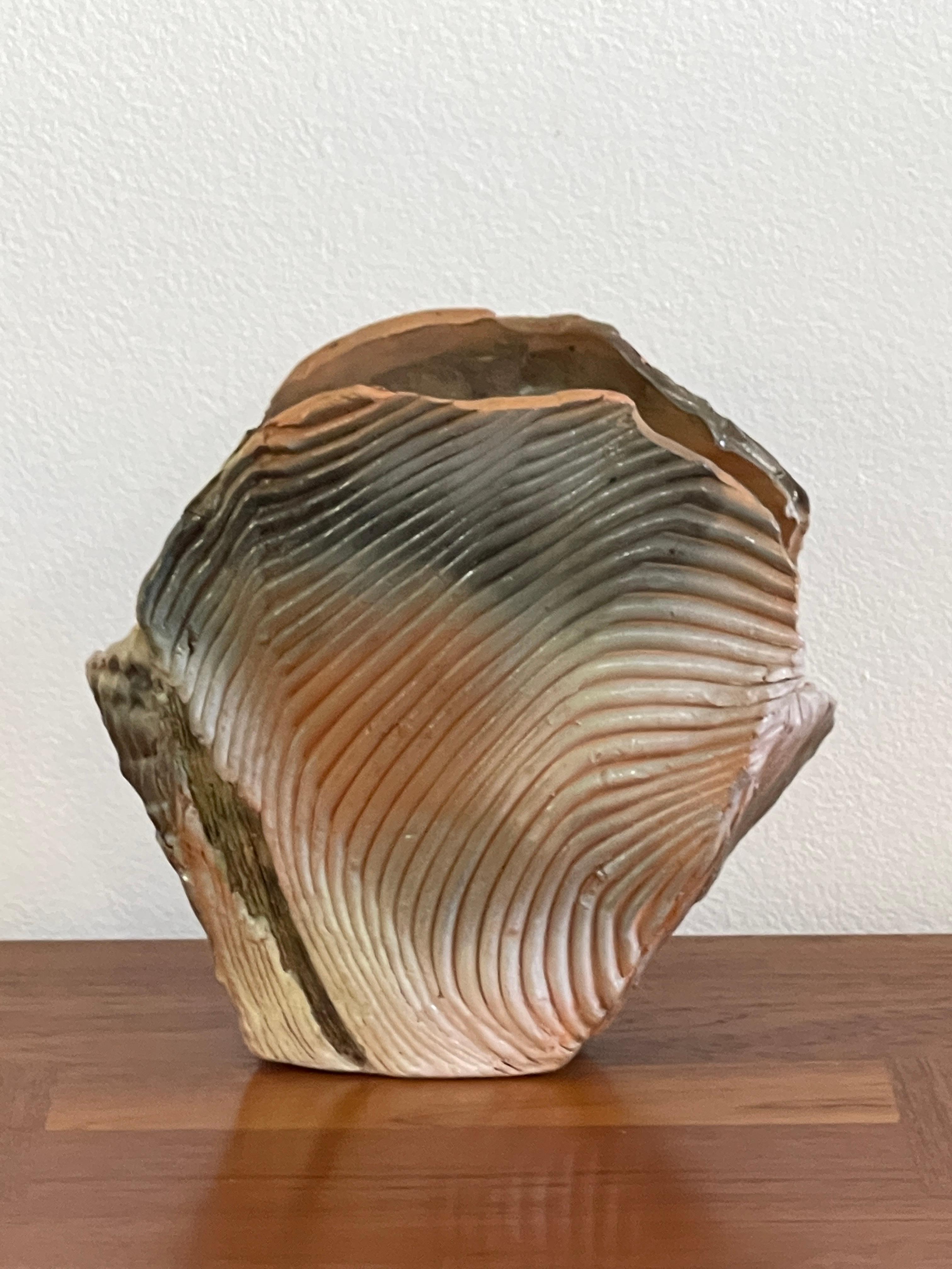 20th Century, Ridged Abstract Ceramic Vase For Sale at 1stDibs