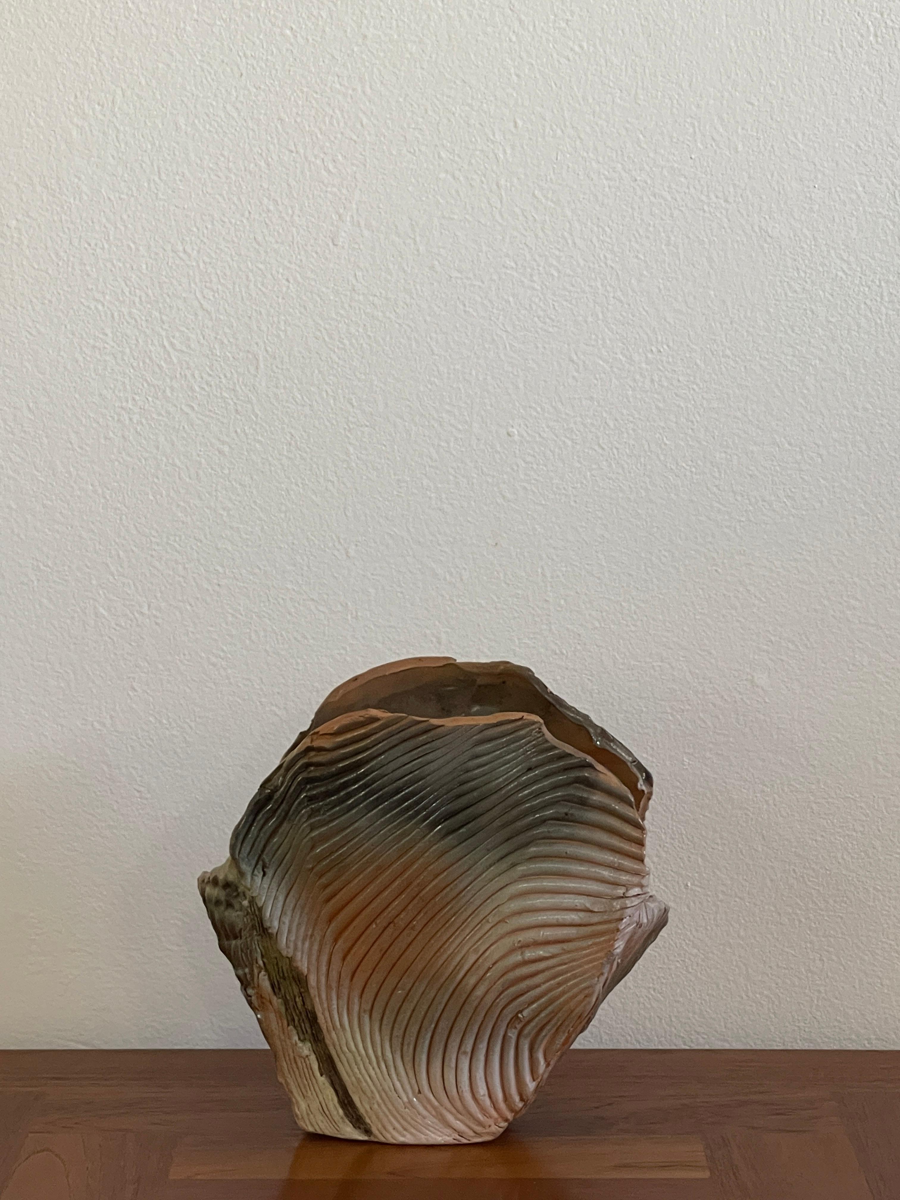 20th Century, Ridged Abstract Ceramic Vase For Sale at 1stDibs