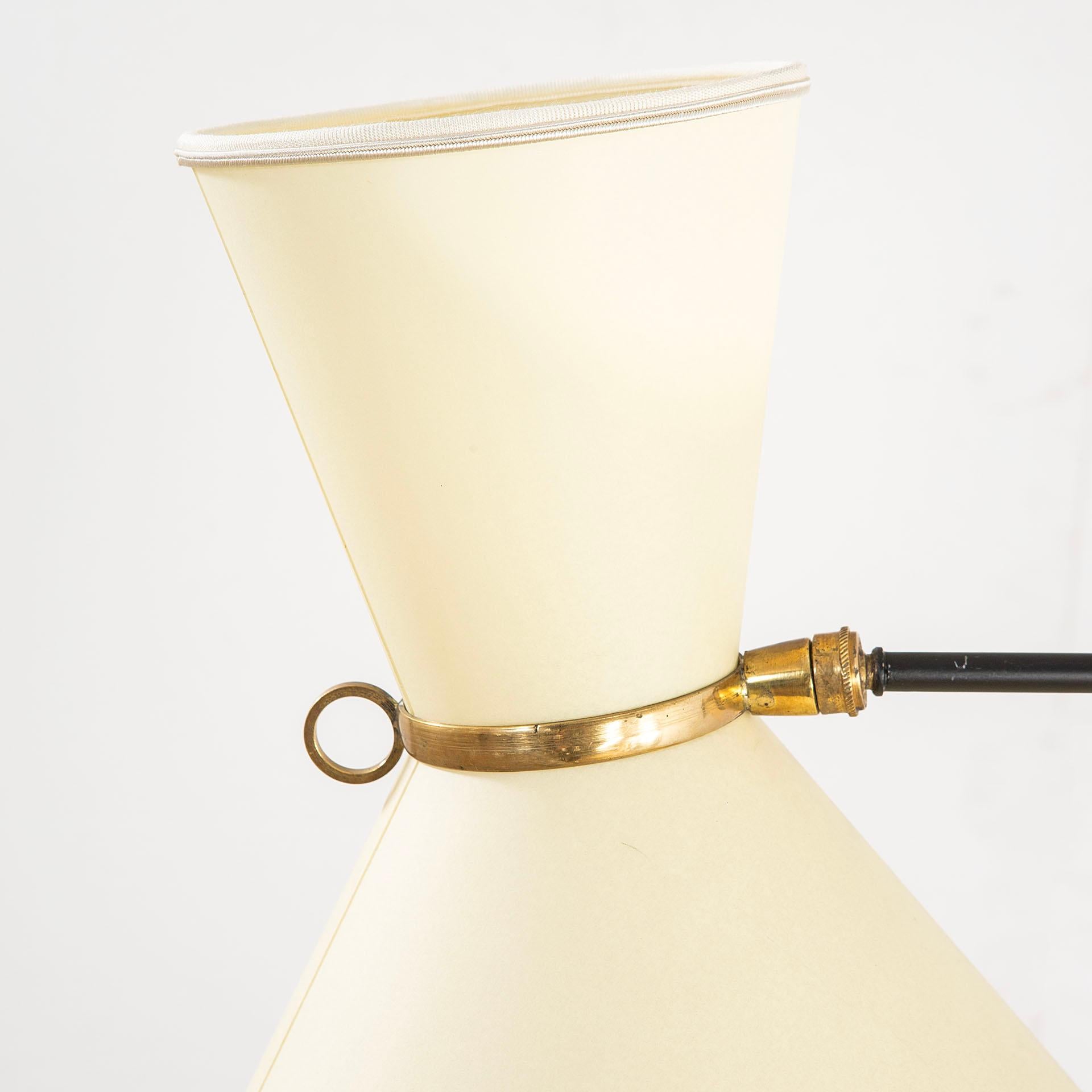 20th Century Robert Mathieu Directionable Wall Lamp in Brass and Fabric ...