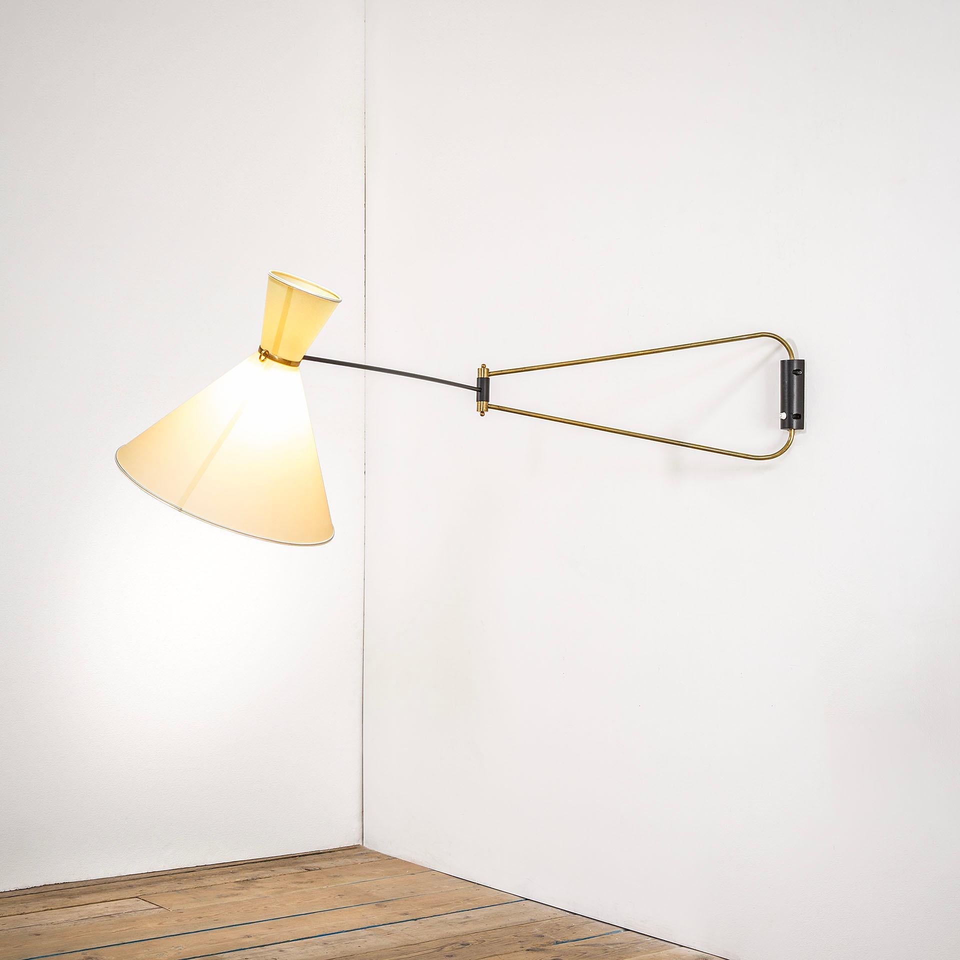 20th Century Robert Mathieu Directionable Wall Lamp in Brass and Fabric ...