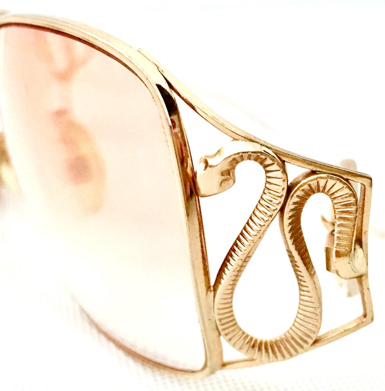 20th Century Roberto Cavalli White and 22K Gold Plate Logo Snake Eye ...
