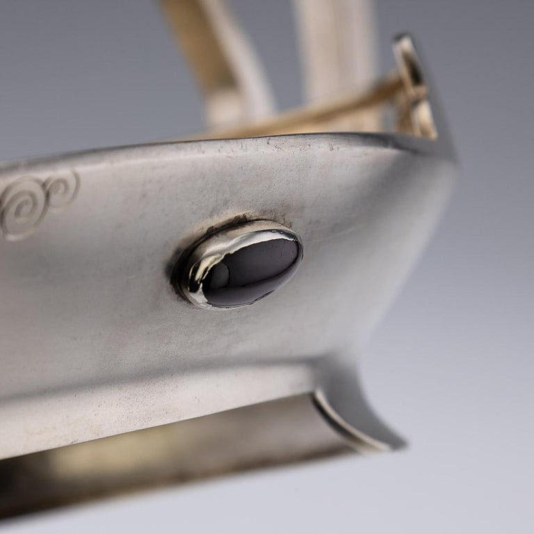 20th Century Russian Pan Slavic Gem-Set Solid Silver Kovsh, Moscow, c ...