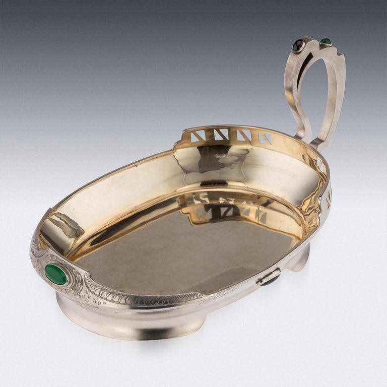 20th Century Russian Pan Slavic Gem-Set Solid Silver Kovsh, Moscow, c ...