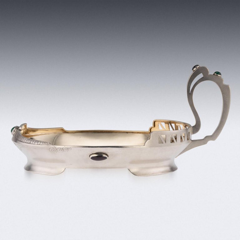 20th Century Russian Pan Slavic Gem-Set Solid Silver Kovsh, Moscow, c ...