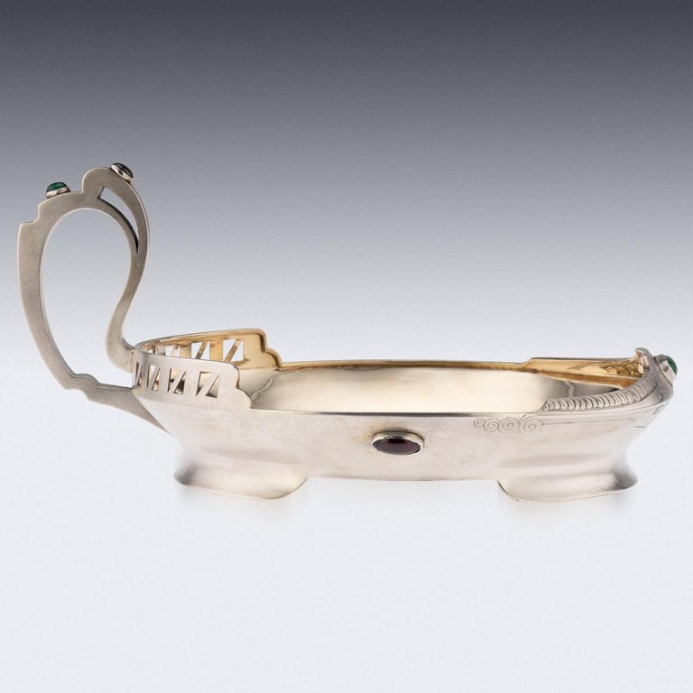 20th Century Russian Pan Slavic Gem-Set Solid Silver Kovsh, Moscow, c ...