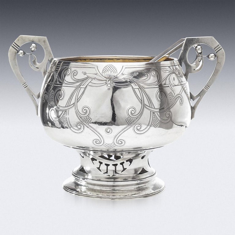 20th Century Russian Pan Slavic Solid Silver Punch Bowl and Ladle ...