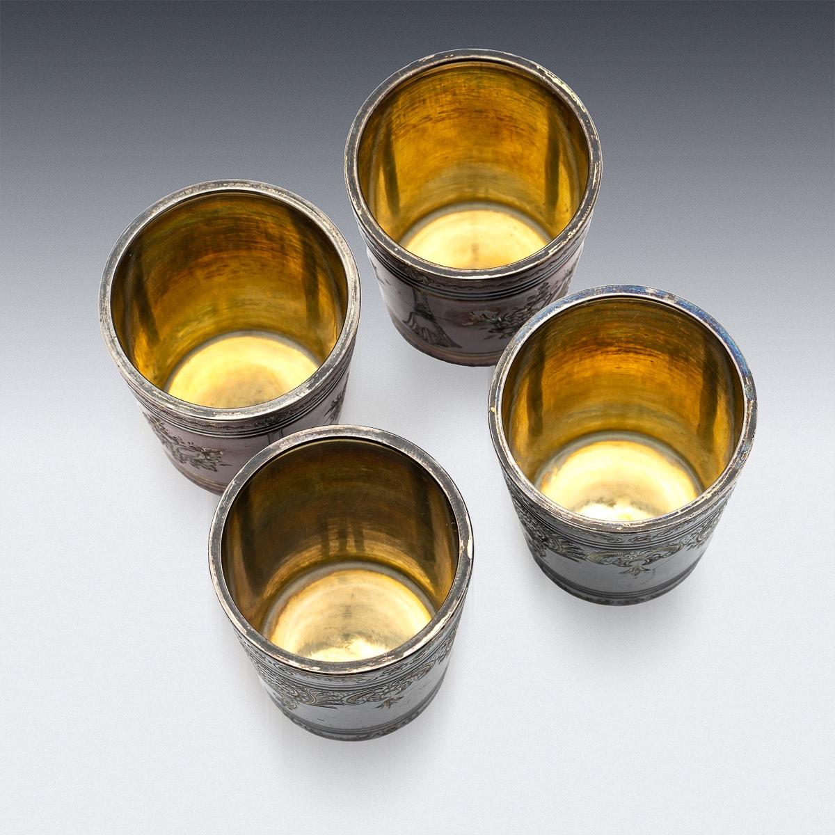 20th Century Russian Set Of Four Solid Silver and Lacquer Beakers, c ...