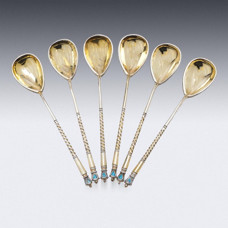 20th Century Russian Solid Silver Gilt and Cloisonne Enamel Spoons, c ...