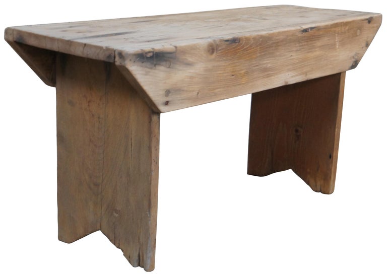 20th Century Rustic Primitive Outdoor Pine Farmhouse Patio Bench Stool ...
