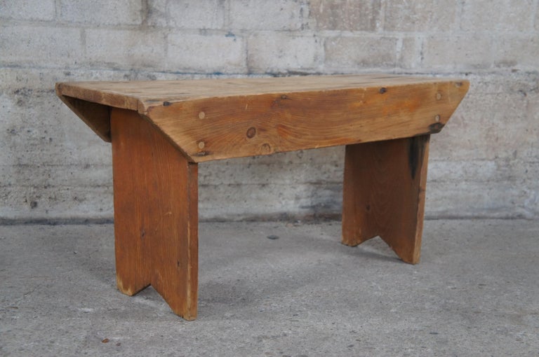 20th Century Rustic Primitive Outdoor Pine Farmhouse Patio Bench Stool ...