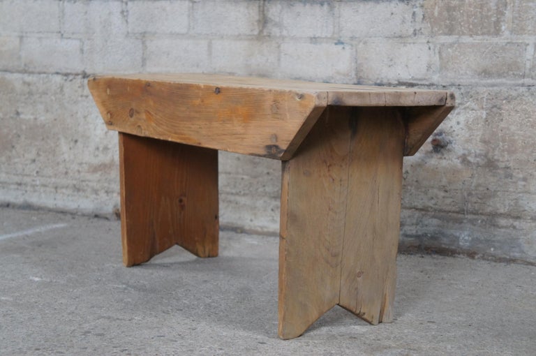 20th Century Rustic Primitive Outdoor Pine Farmhouse Patio Bench Stool ...