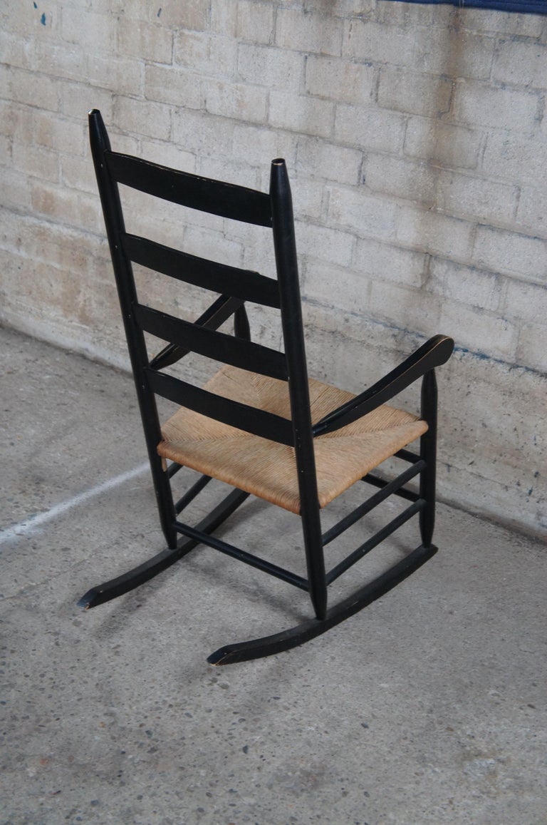 20th Century Shaker Style Farmhouse Ladderback Rocking Chair Rush Seat ...