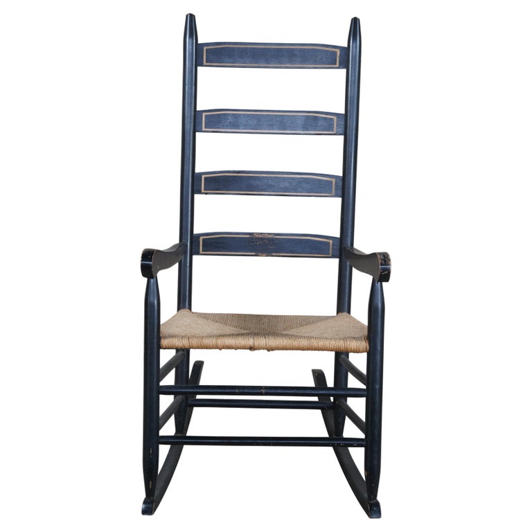 20th Century Shaker Style Farmhouse Ladderback Rocking Chair Rush Seat ...