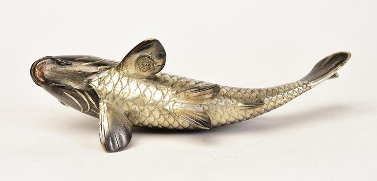 20th Century, Showa, A Pair of Japanese Bronze Koi Carp Fish with ...