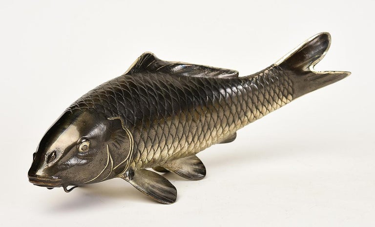 20th Century, Showa, A Pair of Japanese Bronze Koi Carp Fish with ...