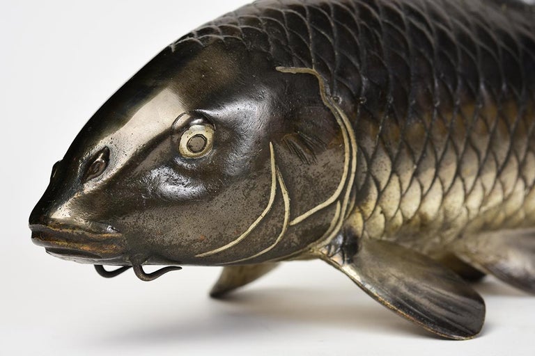 20th Century, Showa, A Pair of Japanese Bronze Koi Carp Fish with ...