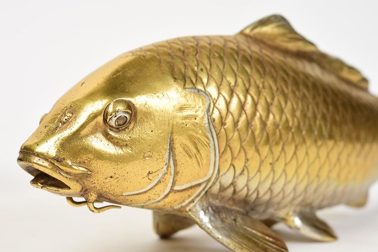 20th Century, Showa, A Pair of Japanese Bronze Koi Carp Fish with ...