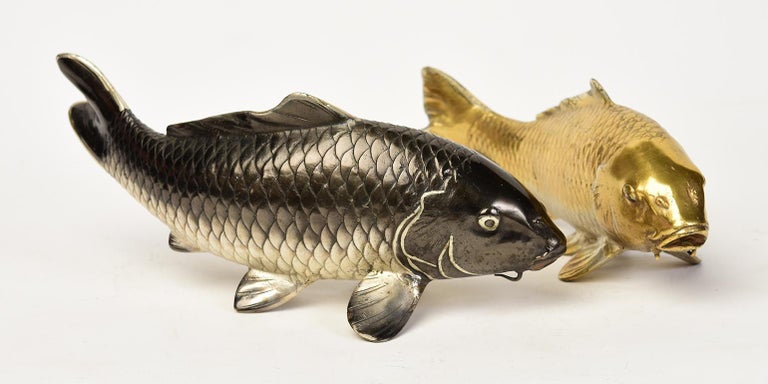 20th Century, Showa, A Pair of Japanese Bronze Koi Carp Fish with ...