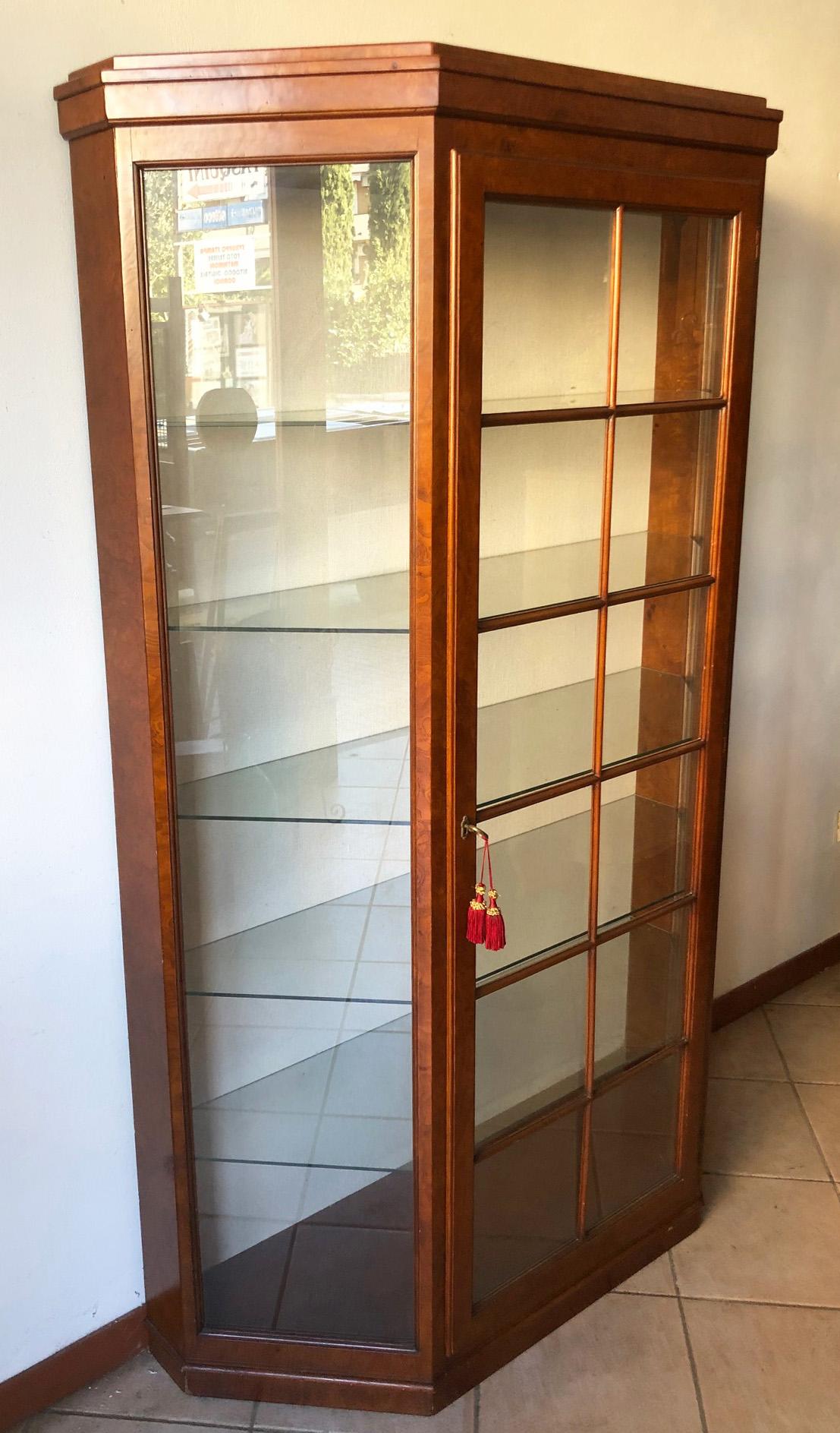 Uncommon Italian Showcase with Glass Shelves Elm Briar For Sale at 1stDibs