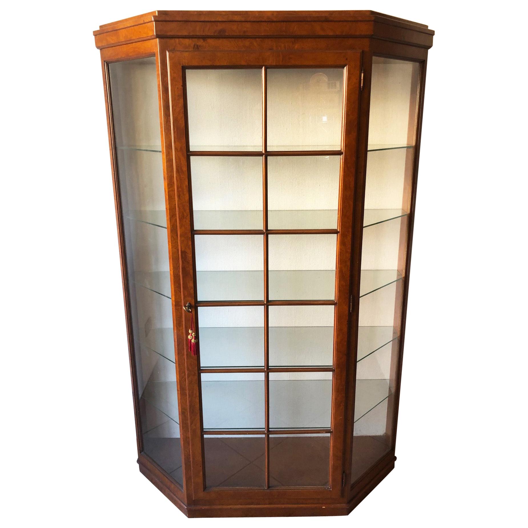 Uncommon Italian Showcase with Glass Shelves Elm Briar For Sale at 1stDibs