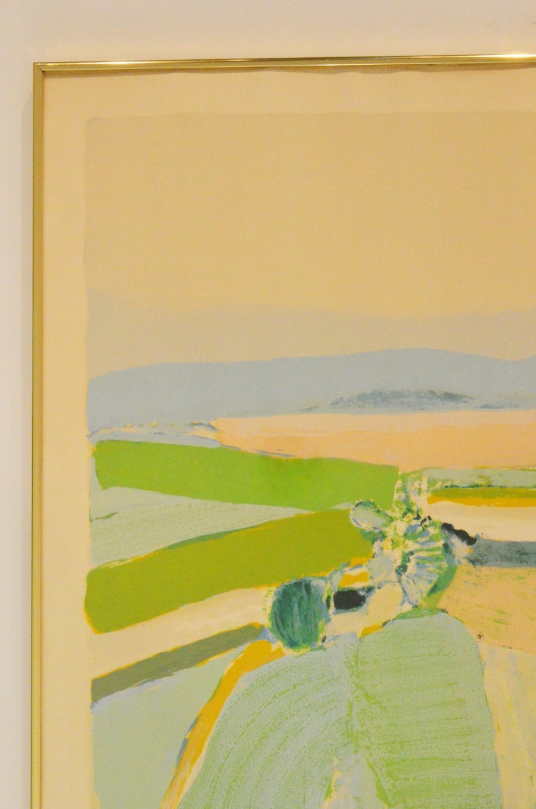 Lithograph of Landscape, "Springtime in Provence" in Greens, Blues and ...