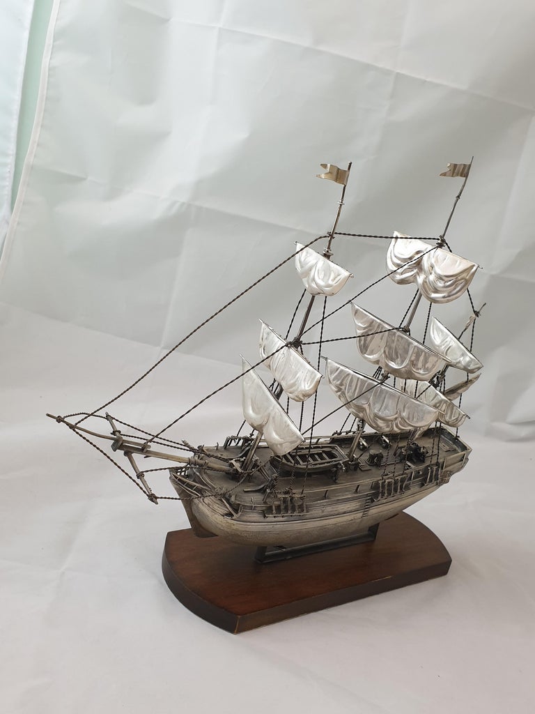 20th Century Silver Bounty Sailing Ship Model Artisan Made Florence ...