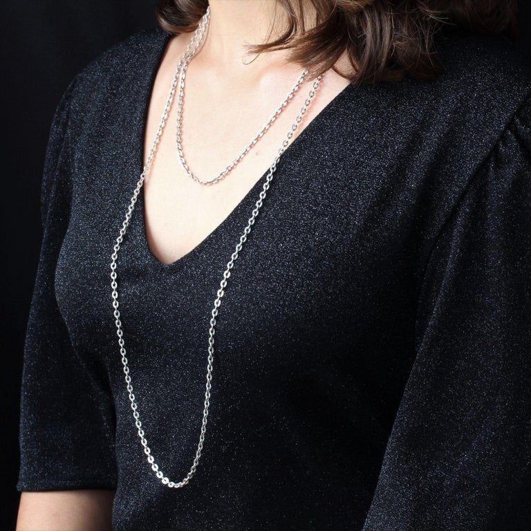 20th Century Silver Long Chain Necklace For Sale at 1stDibs