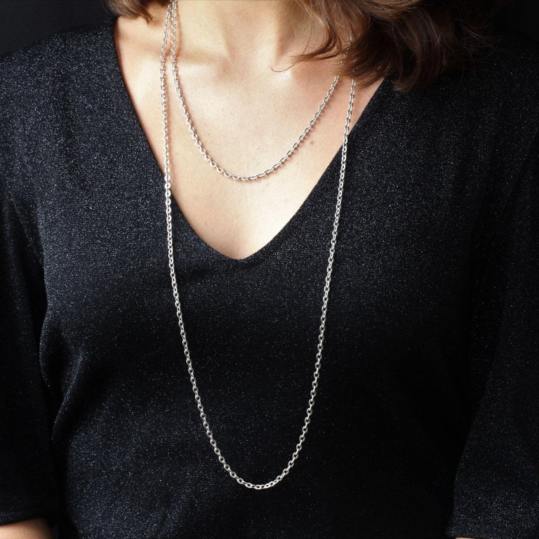 20th Century Silver Long Chain Necklace For Sale at 1stDibs