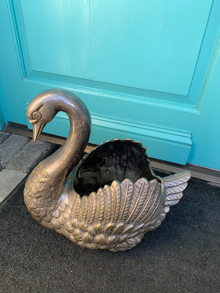20th Century Silver Over Bronze Swan Centerpiece or Planter, Large ...