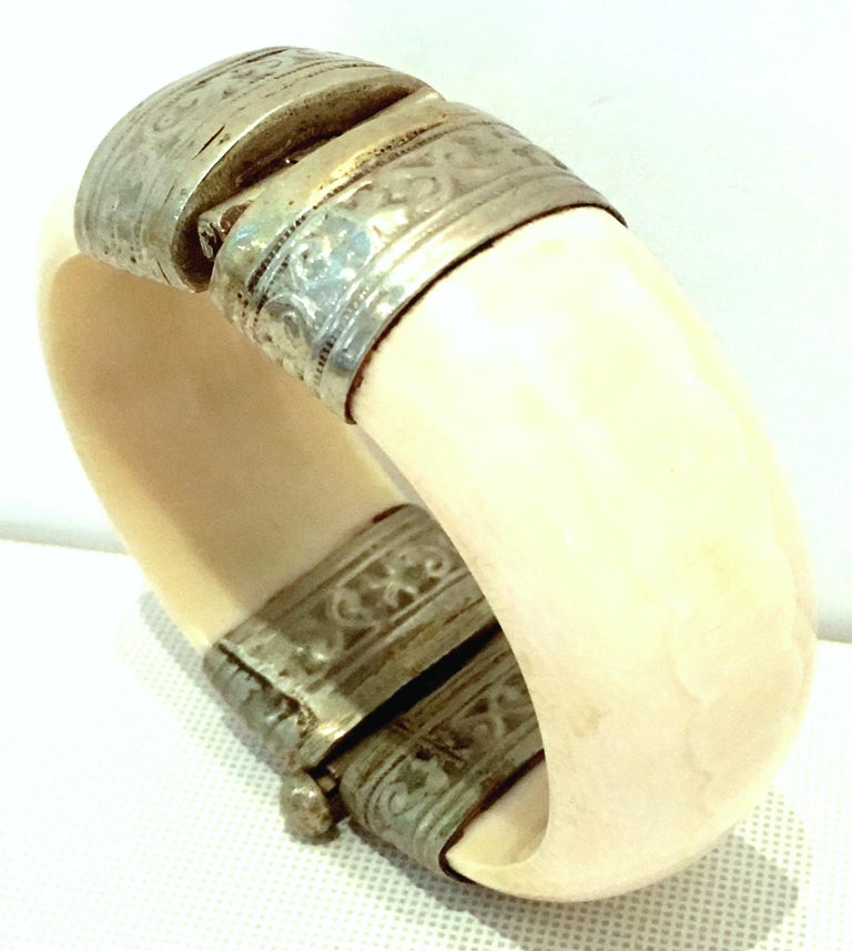 20th Century Silver Plate and Bone Hinge Bangle Bracelet at 1stDibs ...