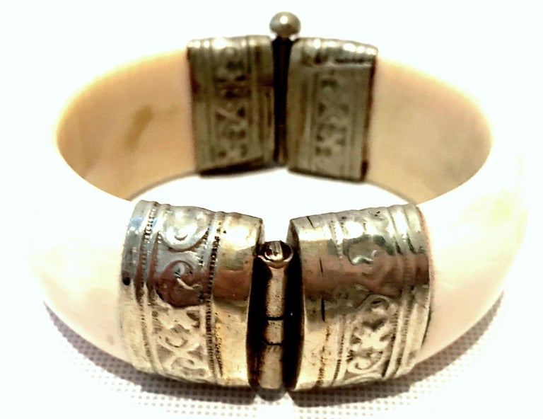 20th Century Silver Plate and Bone Hinge Bangle Bracelet at 1stDibs ...
