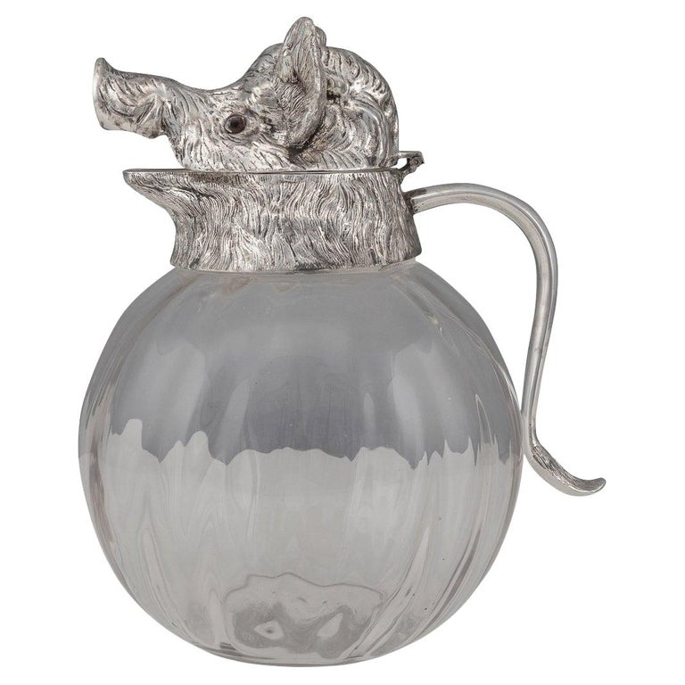 20th Century Silver Plated and Glass Boars Head Shaped Jug, c.1960 at ...