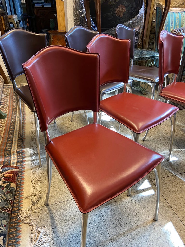 20th Century Six French Vintage Leather Lea Chairs by Bernard Dequet ...