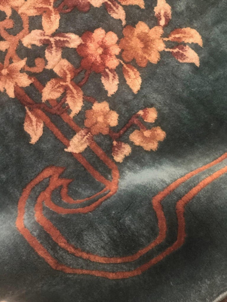 20th Century Small Floreal Green Chinese Deco Handmade Rug, ca 1920 ...