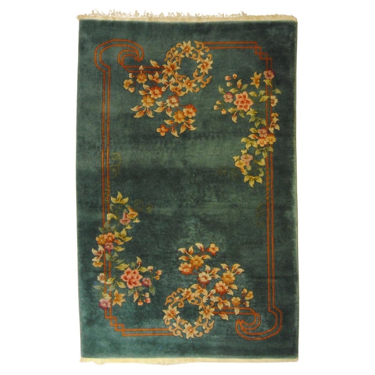20th Century Small Floreal Green Chinese Deco Handmade Rug, ca 1920 ...