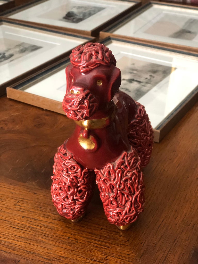 20th Century Small French Sculpture of Poodle in Dark Red Ceramic by ...