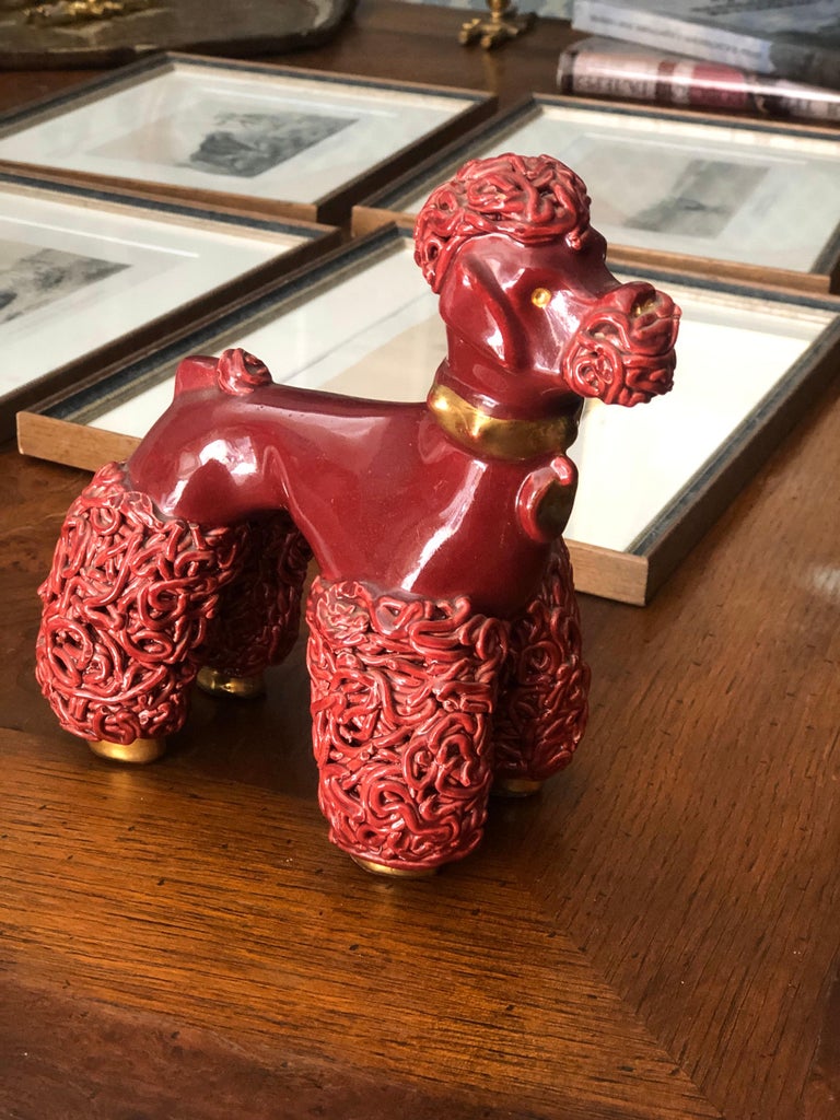 20th Century Small French Sculpture of Poodle in Dark Red Ceramic by ...