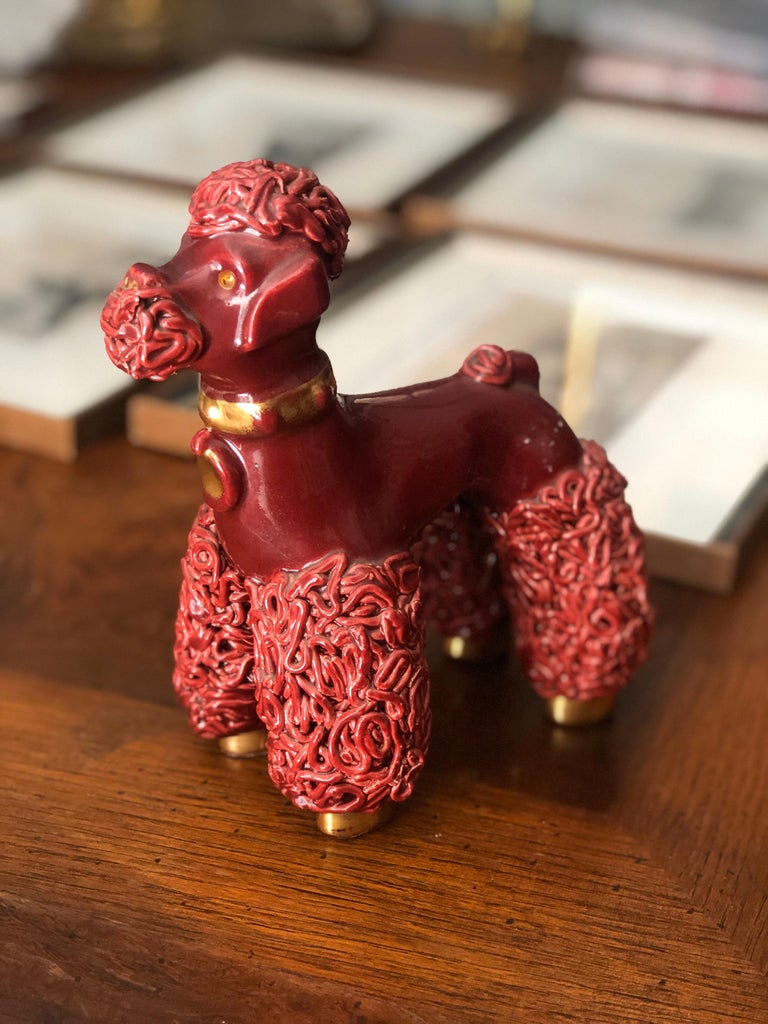 20th Century Small French Sculpture of Poodle in Dark Red Ceramic by ...