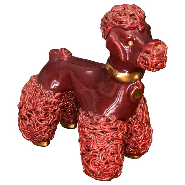 20th Century Small French Sculpture of Poodle in Dark Red Ceramic by ...