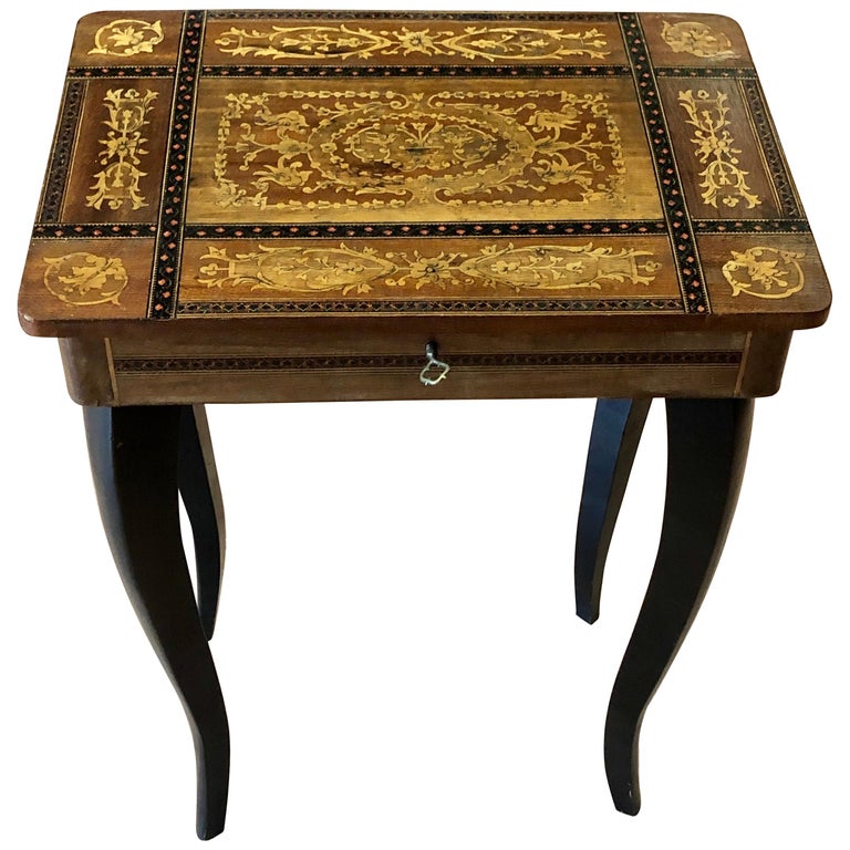 20th Century Small Inlaid Side Table with Jewelry Compartment and Music ...