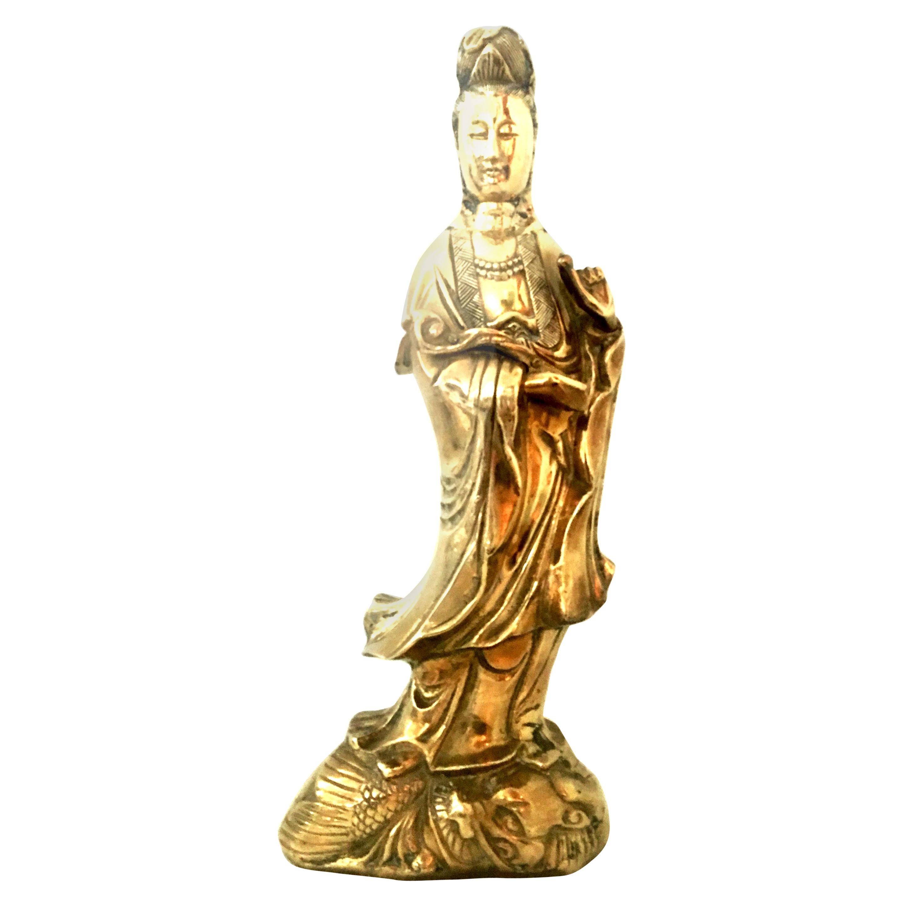 20th Century Solid Brass Asian Goddess Sculpture For Sale at 1stDibs
