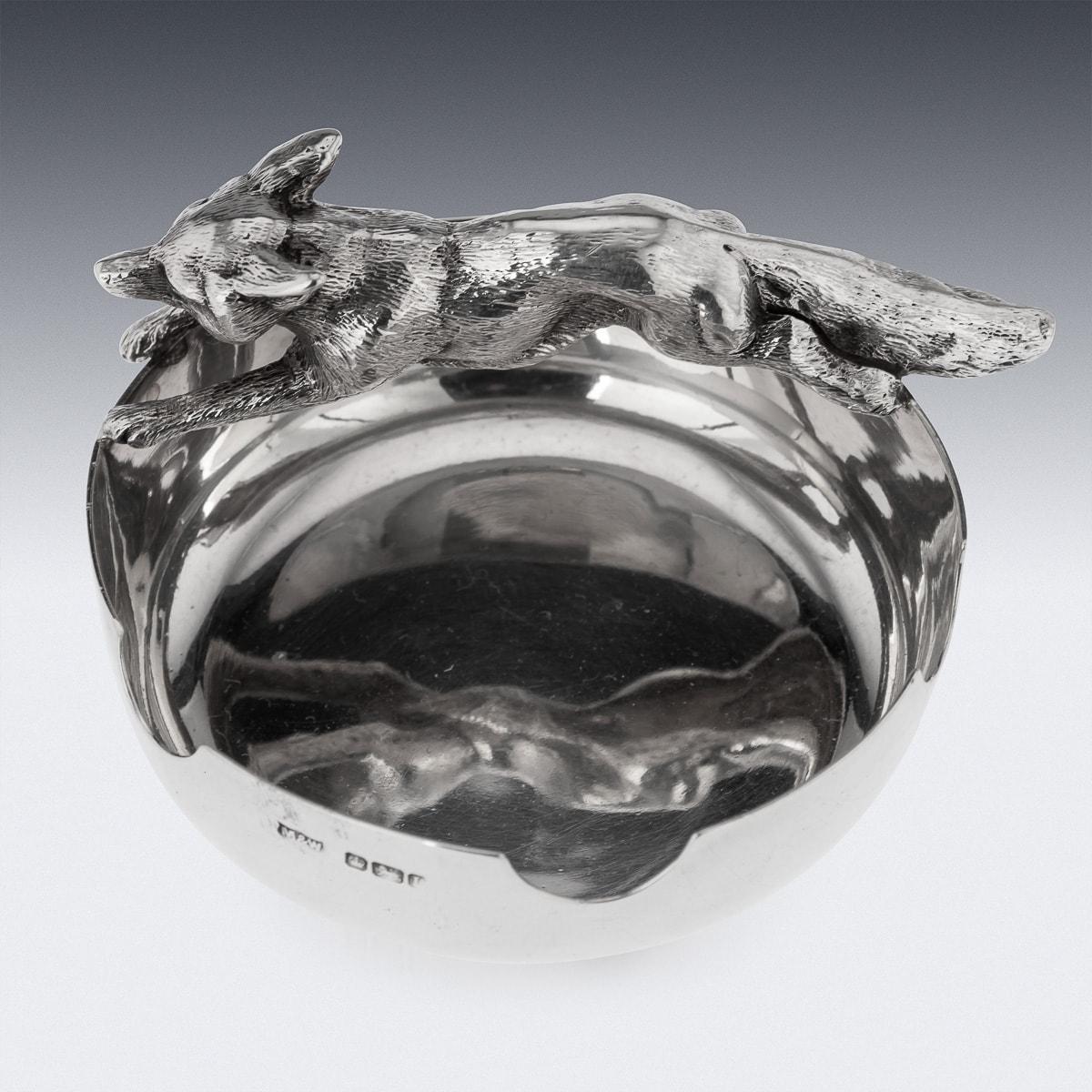 20th Century Solid Silver Cigar Ashtray With Fox By Mappin and Webb, c ...
