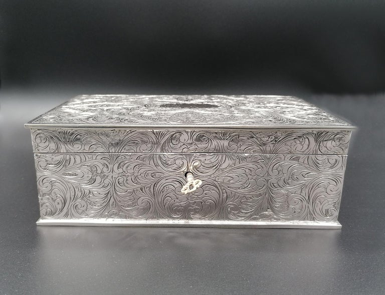 20th Century Solid Silver Engraved Jewelry Box at 1stDibs