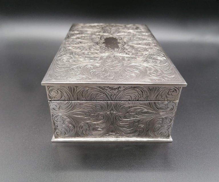 20th Century Solid Silver Engraved Jewelry Box at 1stDibs
